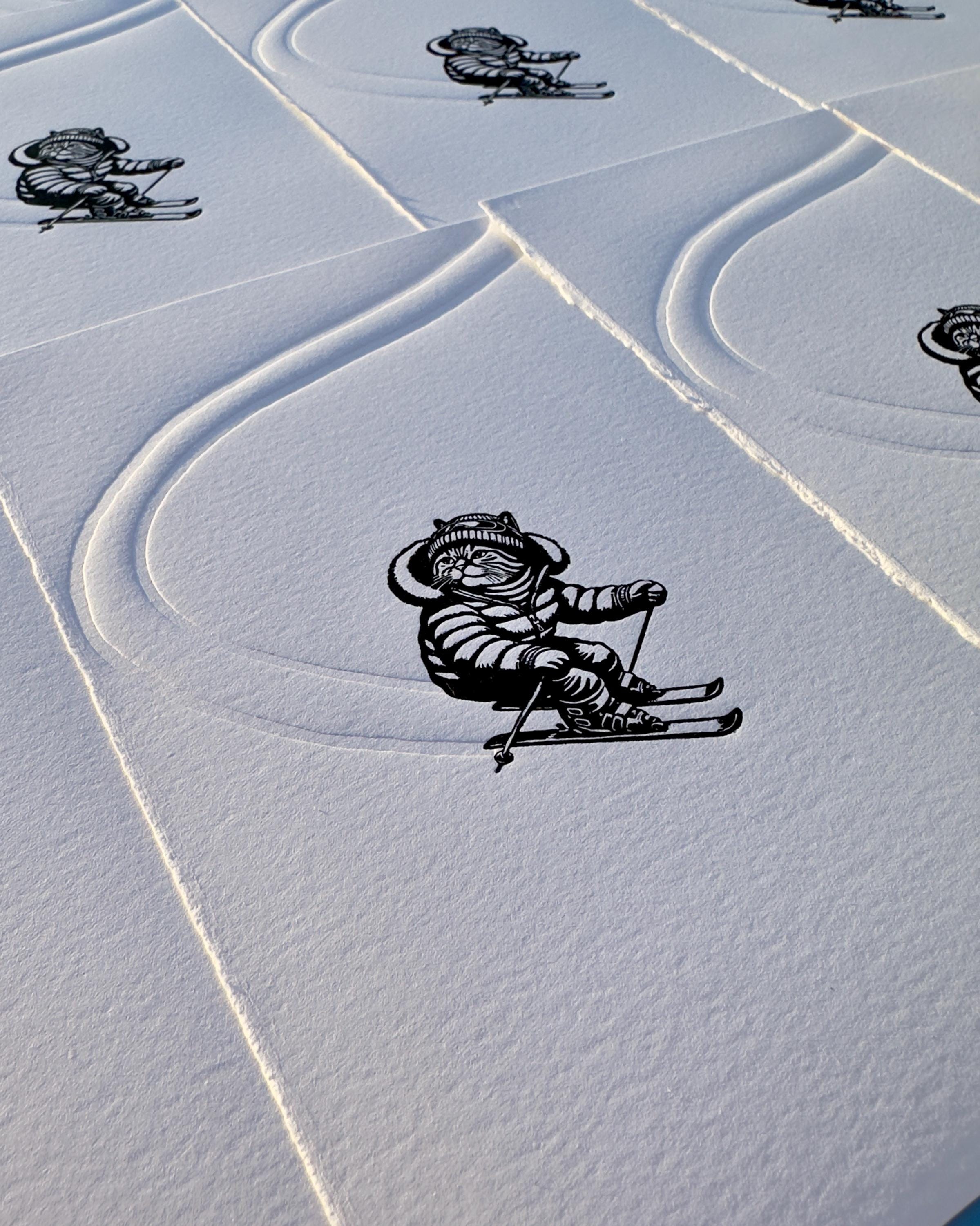 Blimey That's Steep - Original Handmade Linocut Print of a Cat Skiing ...